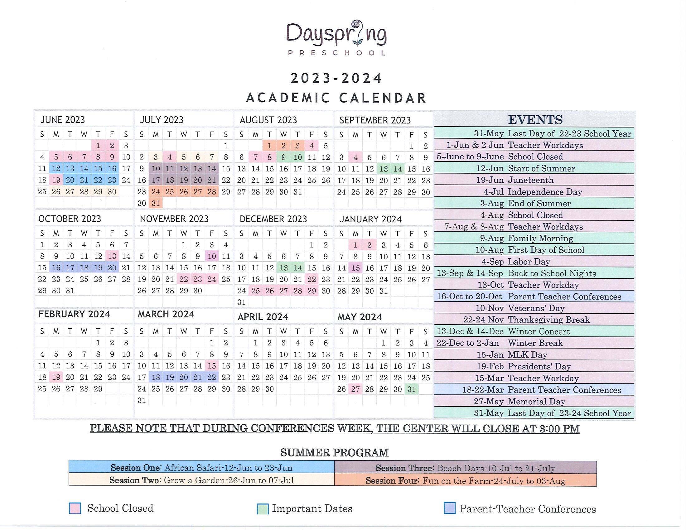 Calendar - Dayspring Preschool